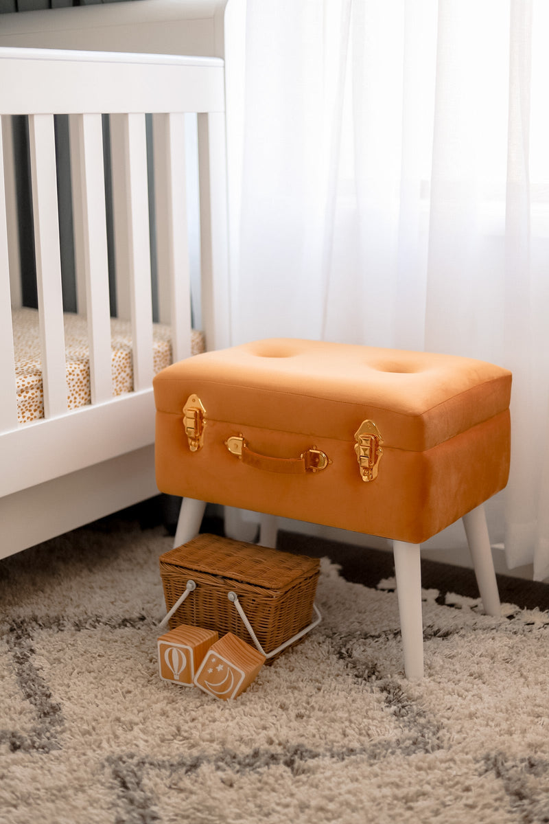 Luxe Velvet Storage Stool - Terracotta | Baby Nursery Storage Boxes